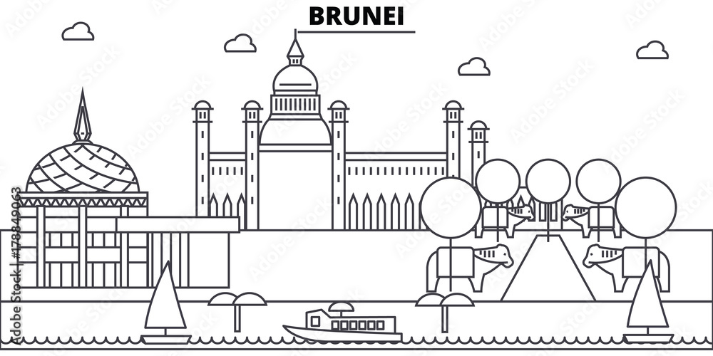 Brunei architecture skyline: buildings, silhouette, outline landscape ...