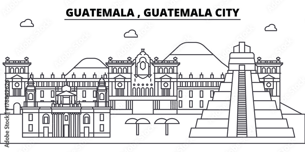 Guatemala , Guatemala City architecture skyline: buildings, silhouette ...