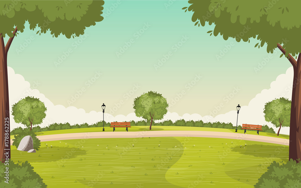 Colorful green park. Nature background. Stock Vector | Adobe Stock