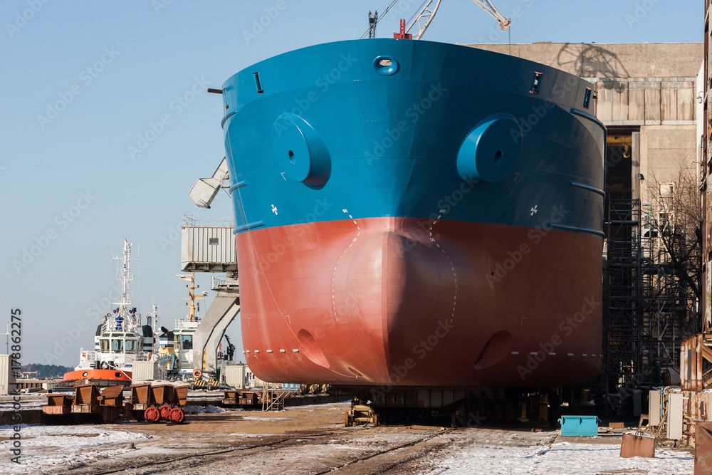 Large ship is being built in a dry dock Stock Photo | Adobe Stock