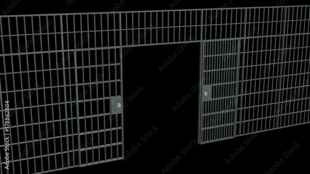 Prison bars with doors. Animation of Open Jail bars. 3d render video ...