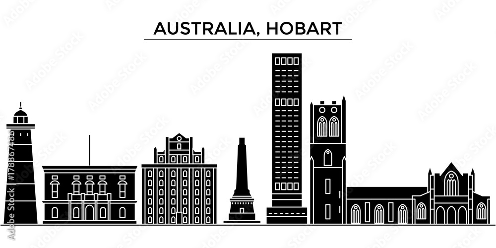 Australia, Hobart architecture skyline, buildings, silhouette, outline ...