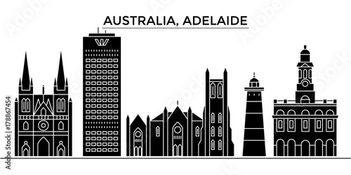 Australia, Adelaide architecture skyline, buildings, silhouette ...