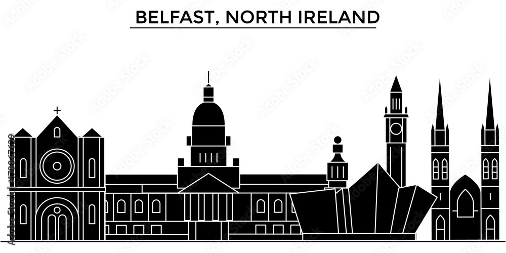Belfast, North Ireland architecture skyline, buildings, silhouette ...