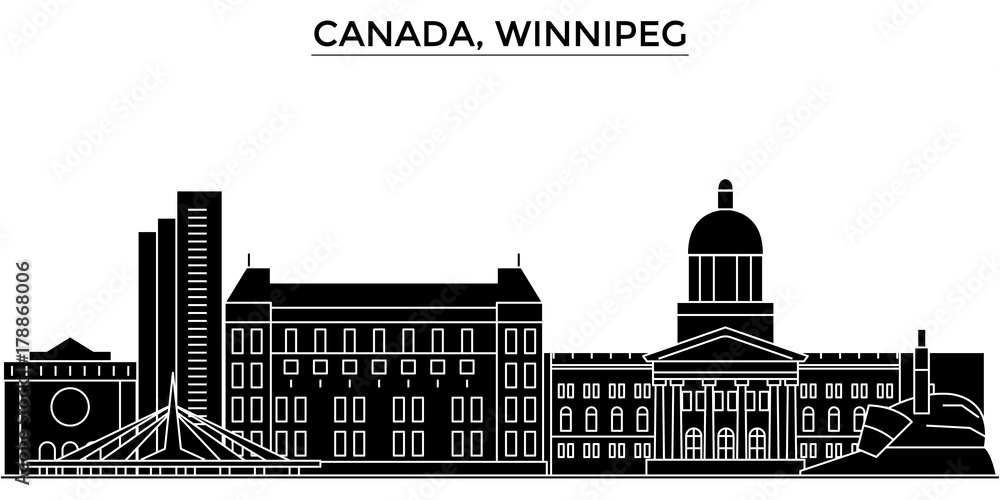 Canada, Winnipeg architecture skyline, buildings, silhouette, outline ...