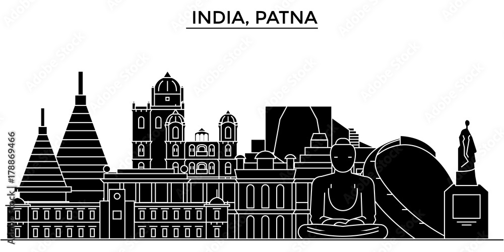 India, Patna architecture skyline, buildings, silhouette, outline ...