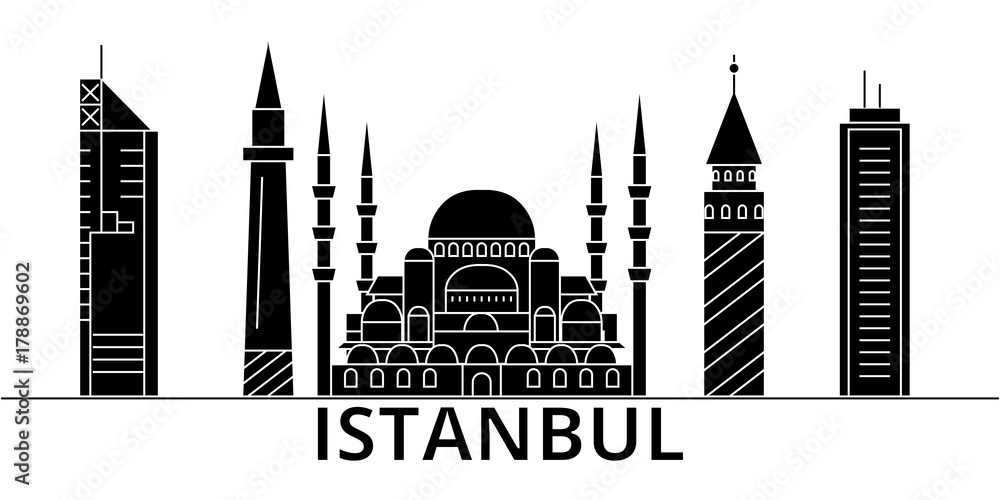 Istanbul architecture skyline, buildings, silhouette, outline landscape ...