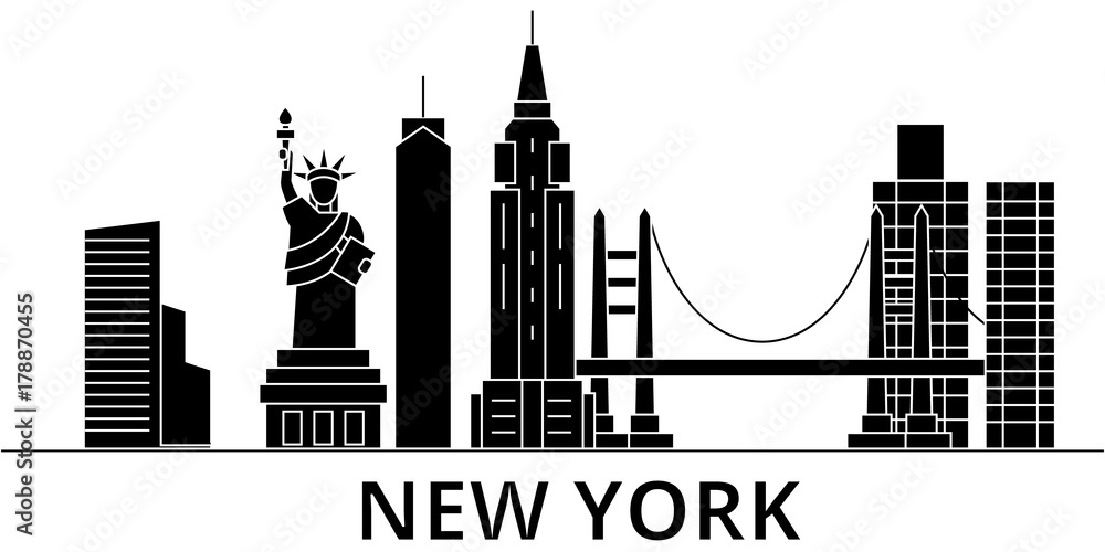 New York architecture skyline, buildings, silhouette, outline landscape ...
