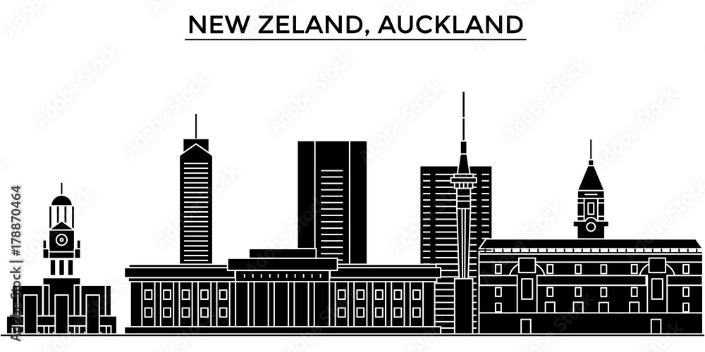 New Zeland, Auckland architecture skyline, buildings, silhouette ...