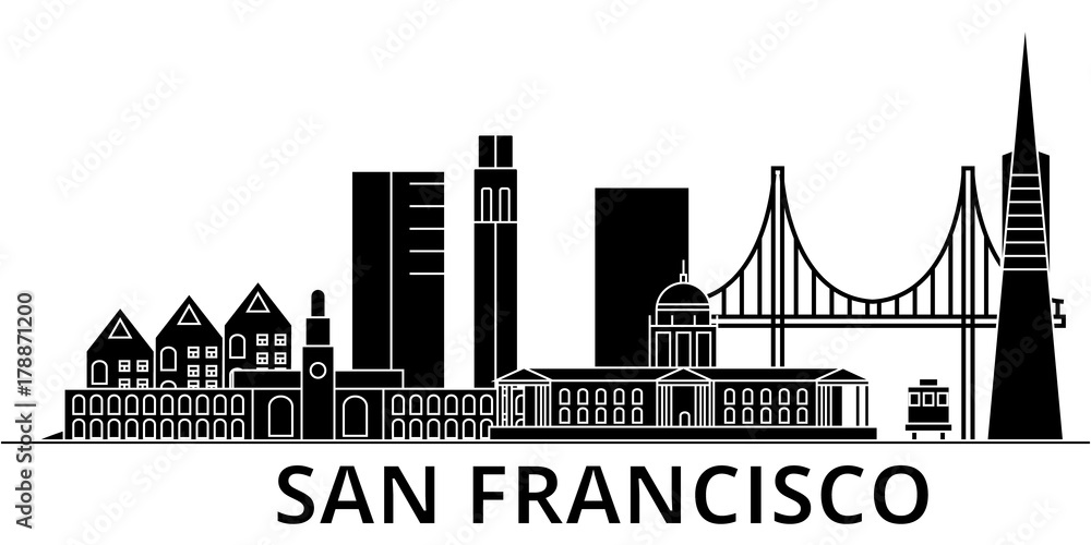 San Francisco architecture skyline, buildings, silhouette, outline ...