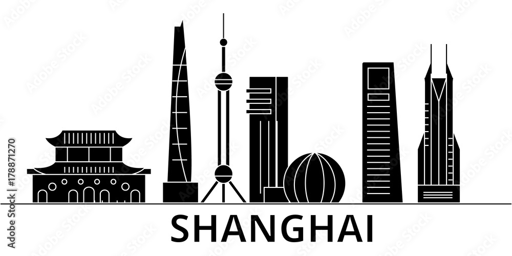 Shanghai architecture skyline, buildings, silhouette, outline landscape ...