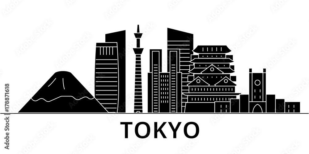 Tokyo Japan architecture skyline, buildings, silhouette, outline ...