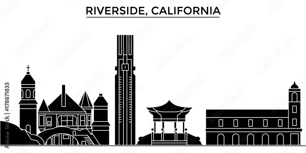 Usa, California , Riverside architecture skyline, buildings, silhouette ...