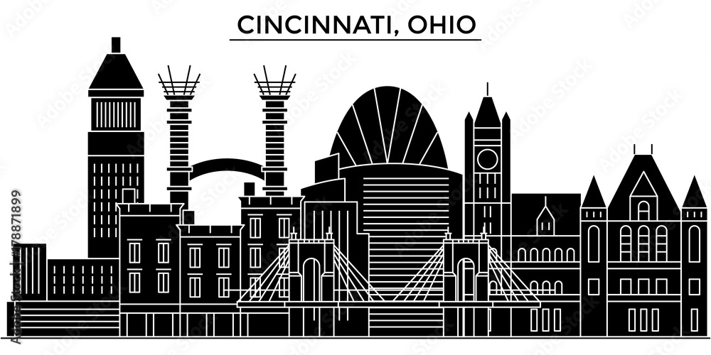 Usa, Cincinnati, Ohio architecture skyline, buildings, silhouette ...