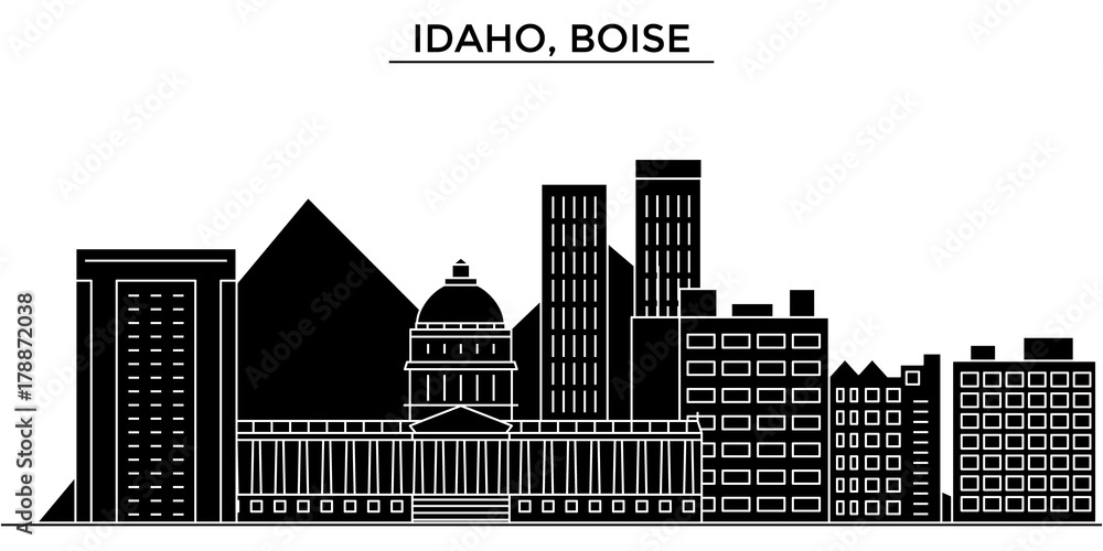 Usa, Idaho, Boise architecture skyline, buildings, silhouette, outline ...