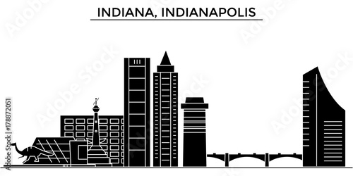 Usa, Indiana, Indianapolis architecture skyline, buildings, silhouette ...