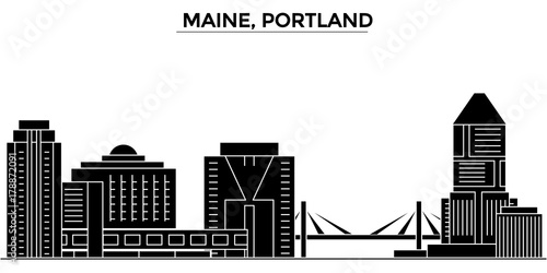 Usa, Maine, Portland architecture skyline, buildings, silhouette ...