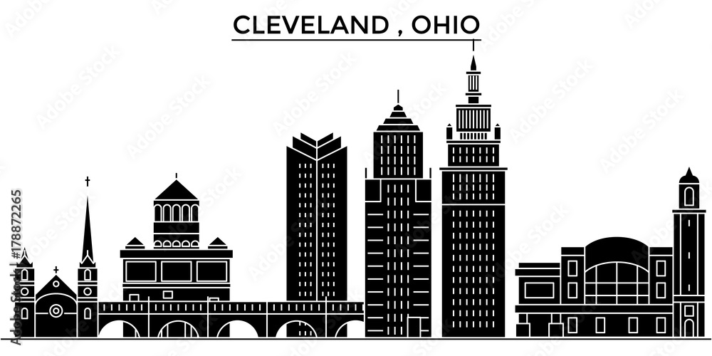 Usa, Ohio Cleveland architecture skyline, buildings, silhouette ...