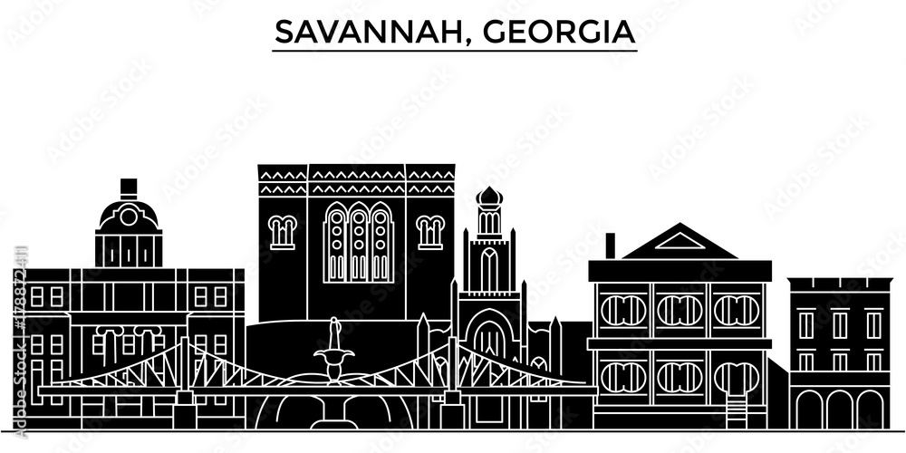 Usa, Savannah, Georgia architecture skyline, buildings, silhouette ...