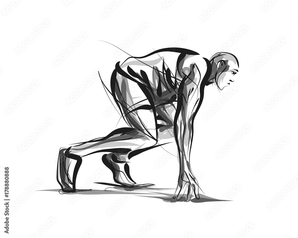 Vector line sketch athlete on track starting to run Stock Vector ...