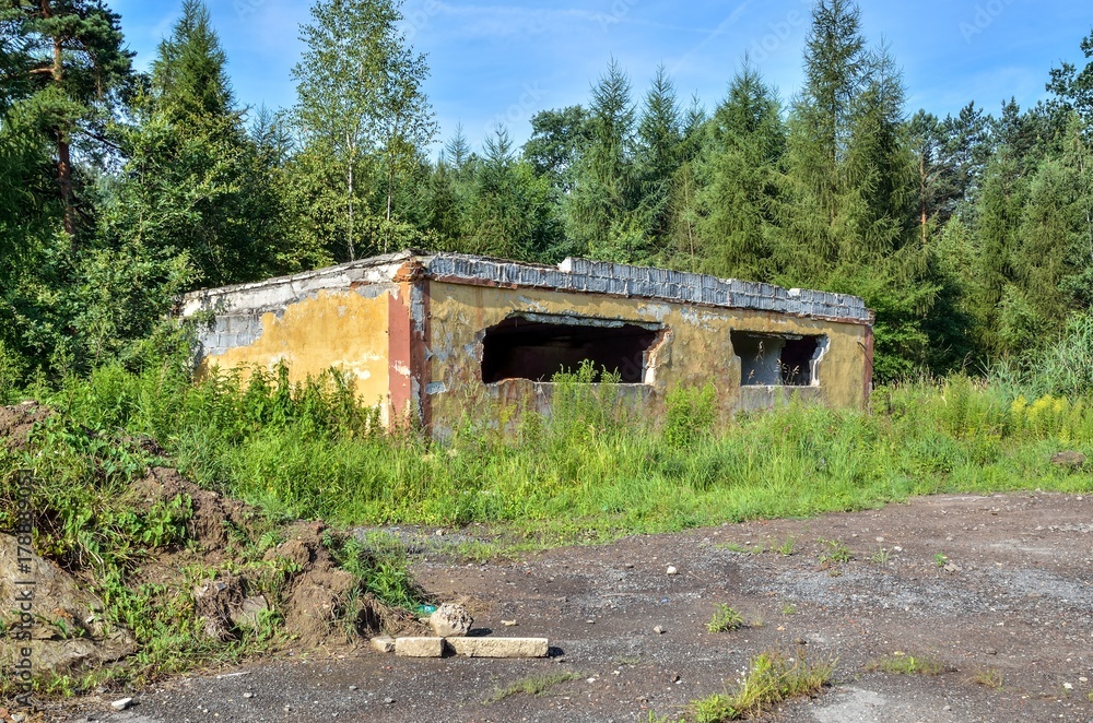 Old demolished building. An abandoned military unit building. Stock ...