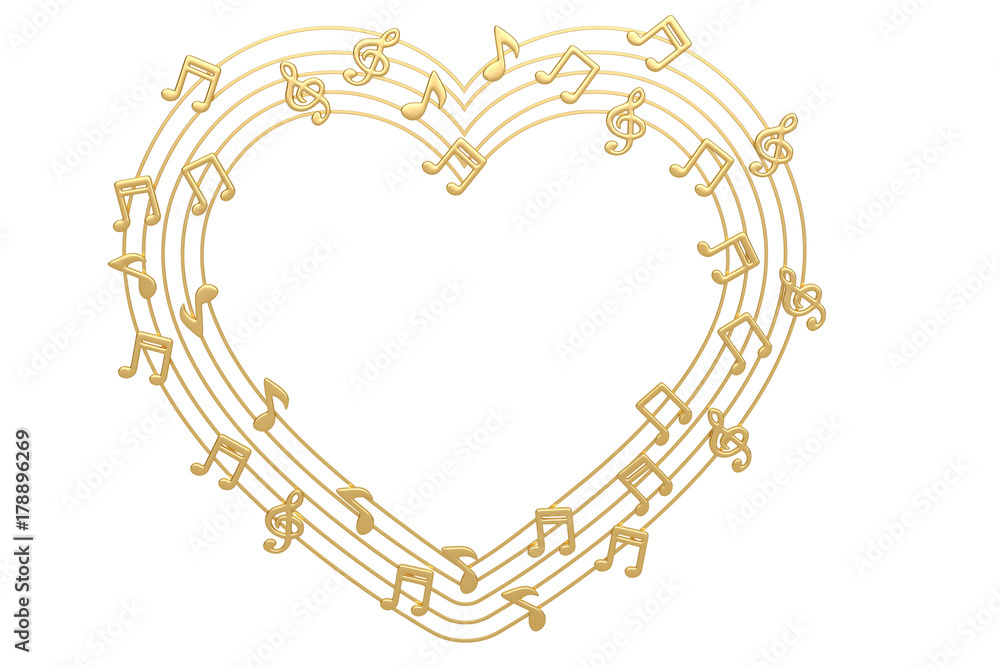 Heart made with gold musical notes.3D illustration. Stock Illustration ...