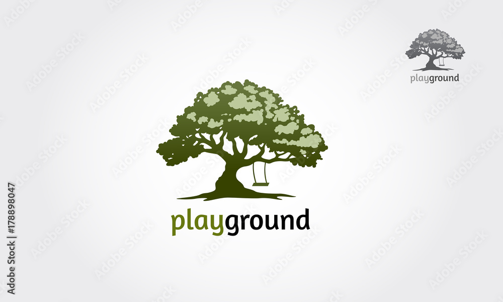 Playground Logo Template. tree with a child play the swing under the ...