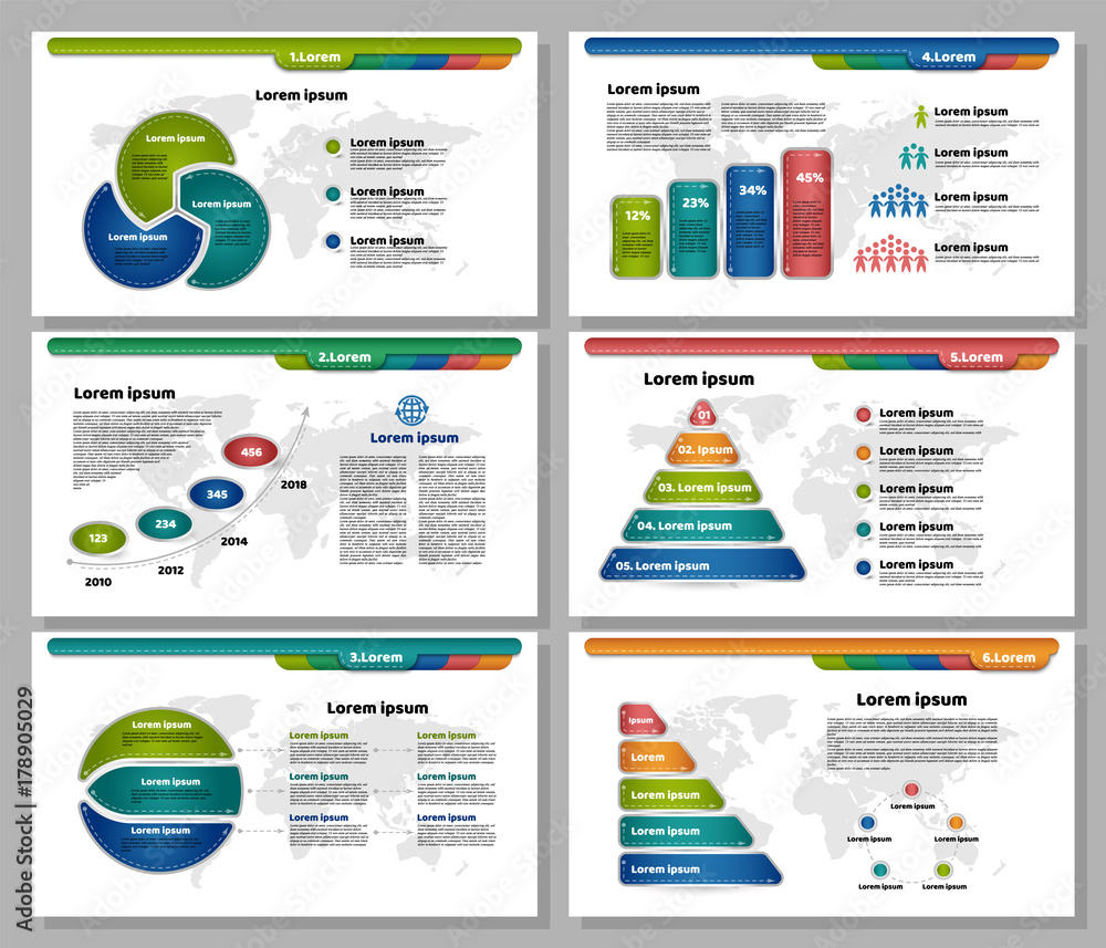 Colorful presentation sheet templates. Bright infographic elements ...