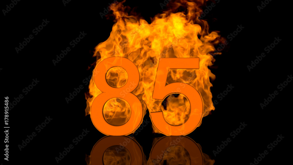 Flaming Number Eighty Five Eighty Five Centred on Black Background with ...