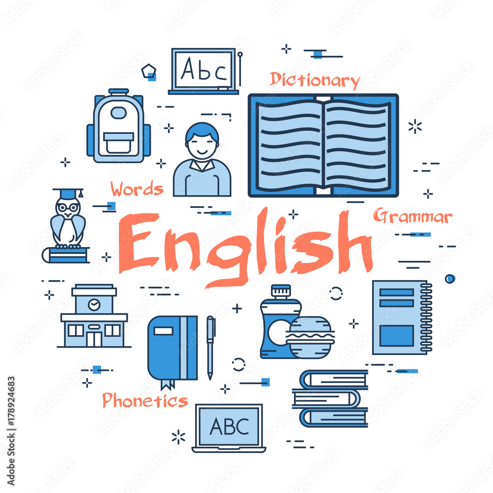 Blue round English Subject concept Stock Vector | Adobe Stock