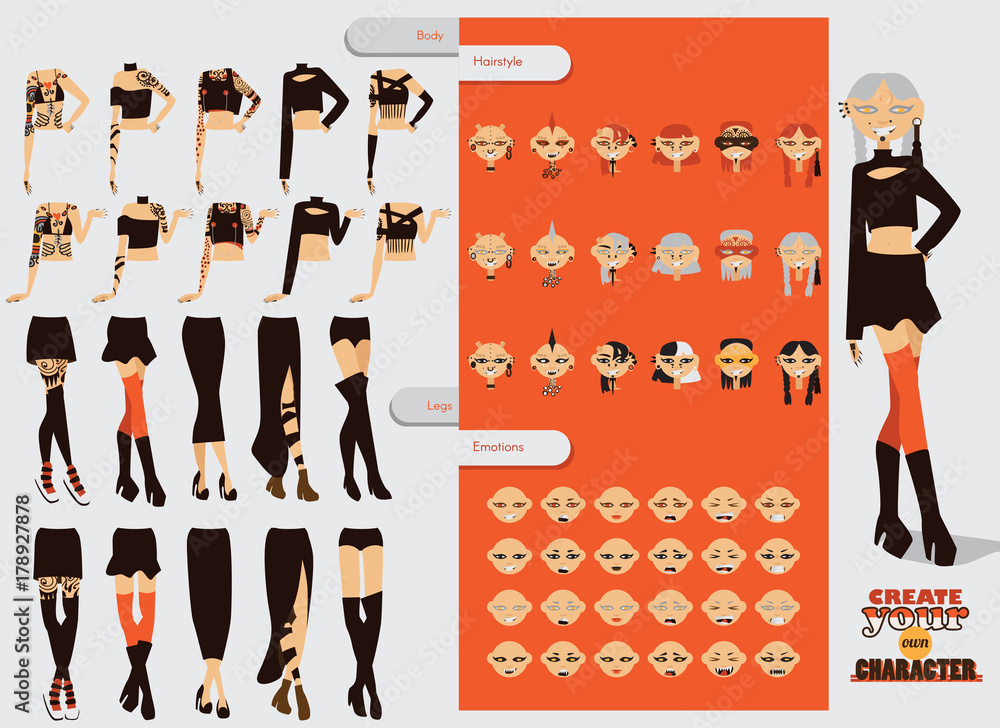 Set with lovely woman character constructor. Head and spare body parts ...