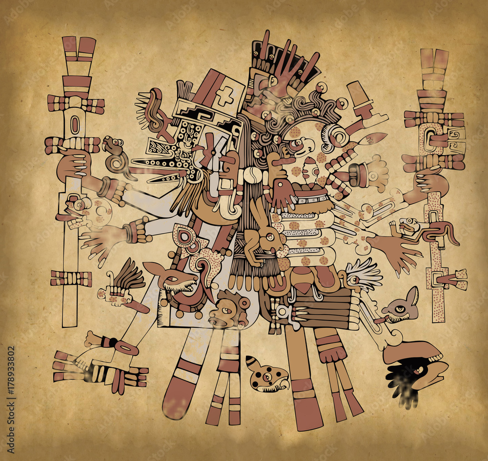 Ancient Aztec Gods on Old Paper Stock Illustration | Adobe Stock