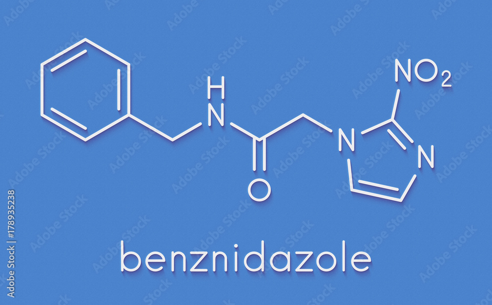 Benznidazole antiparasitic drug molecule. Used in treatment of Chagas ...