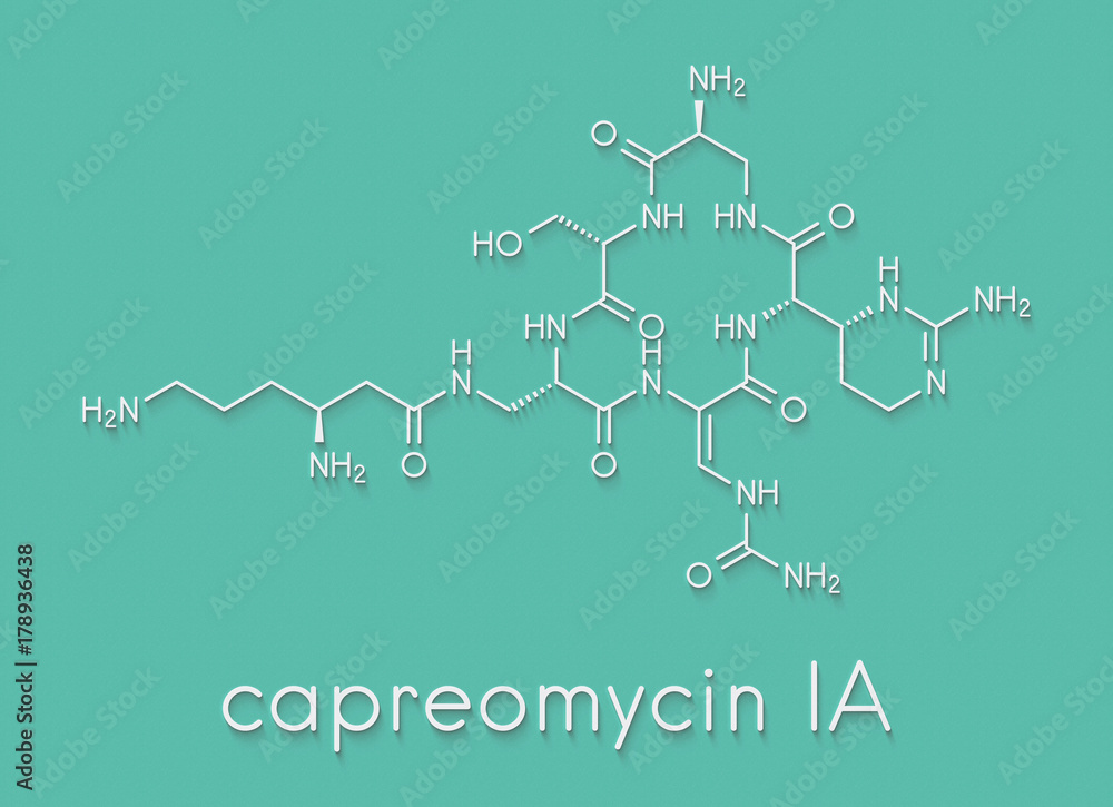 Capreomycin antibiotic drug molecule. Skeletal formula. Stock ...