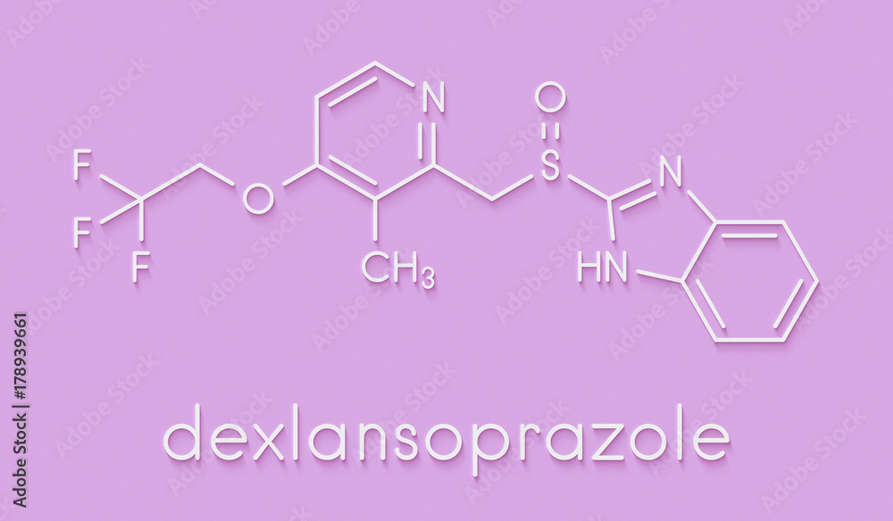 Dexlansoprazole gastric ulcer drug molecule (proton pump inhibitor ...