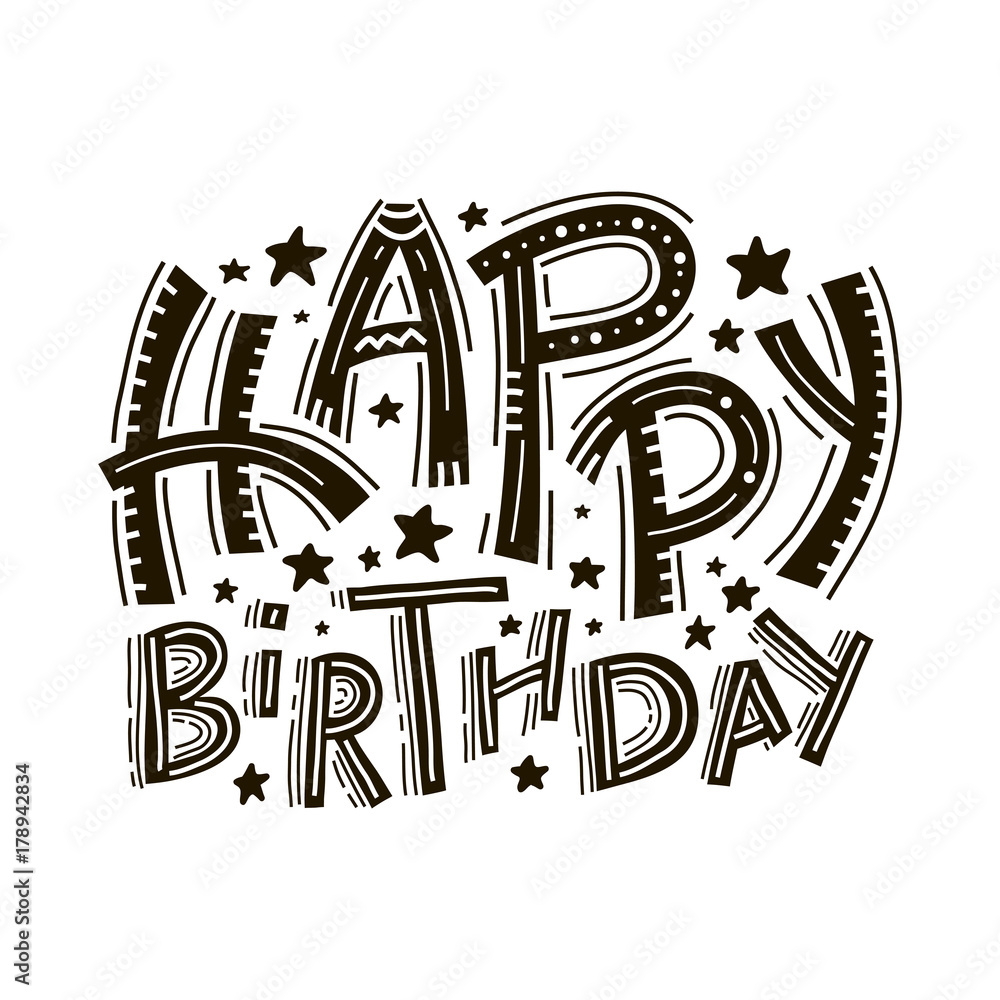 Happy birthday greeting card lettering. Hand drawn invitation ...