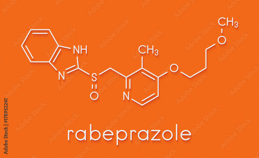Rabeprazole gastric ulcer drug molecule (proton pump inhibitor ...