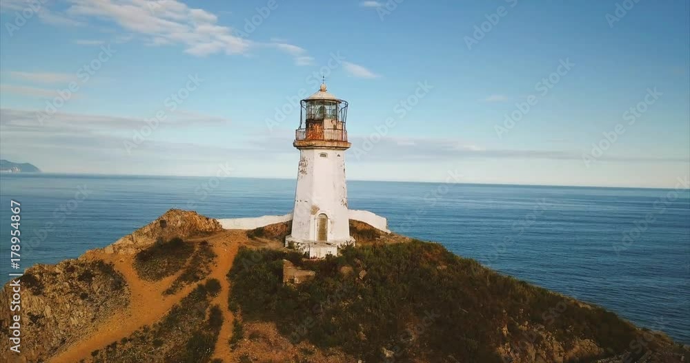 Beautiful aerial panoramic view of the lighthouse Brinera, octahedral ...