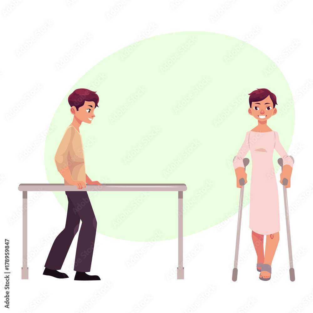 Medical rehabilitation, physical therapy, parallel bars, cartoon vector ...