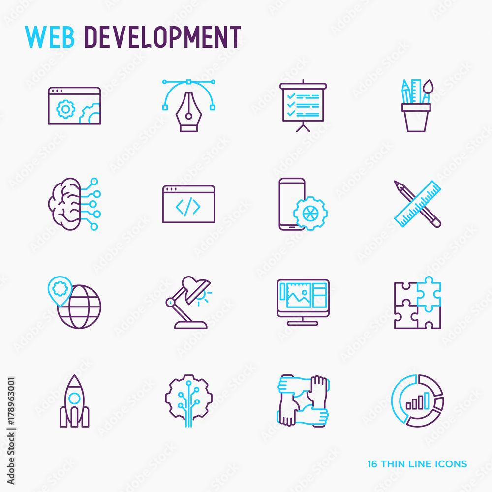 Web development thin line icons set of programming, graphic design ...