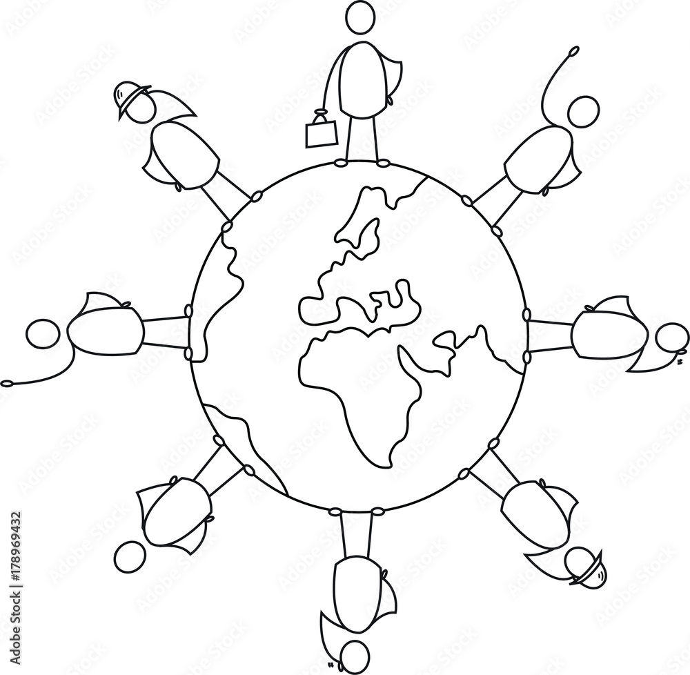 Diverse group of people standing on planet earth. Vector illustration ...