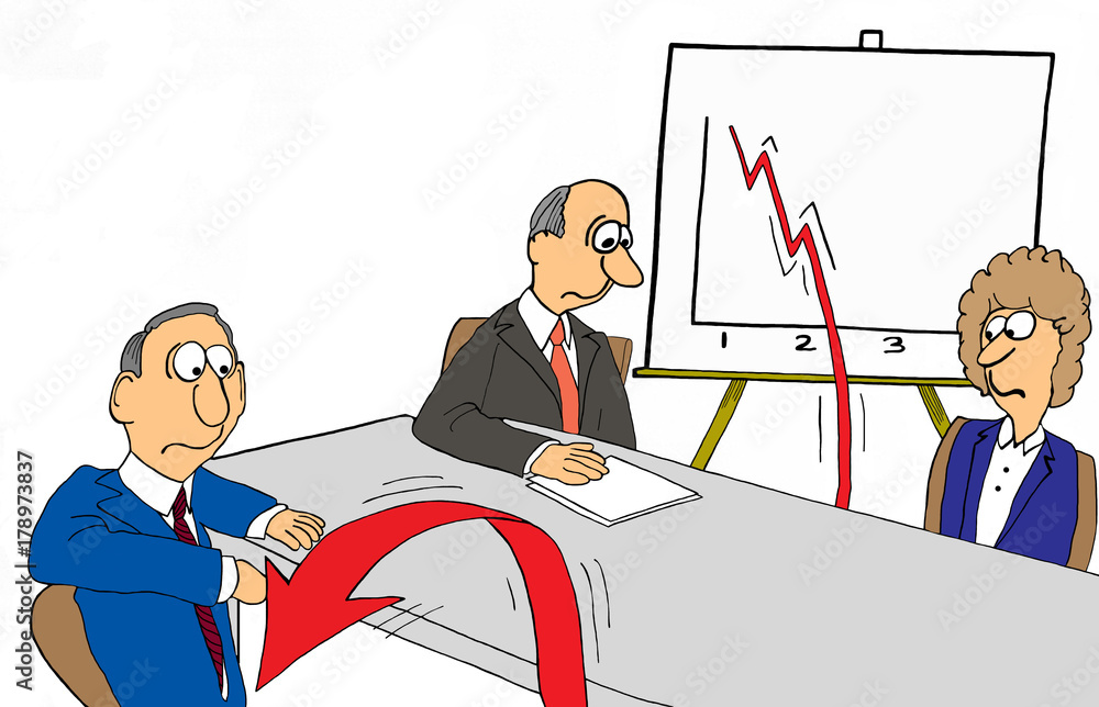 Business cartoon illustration showing three business people looking as ...