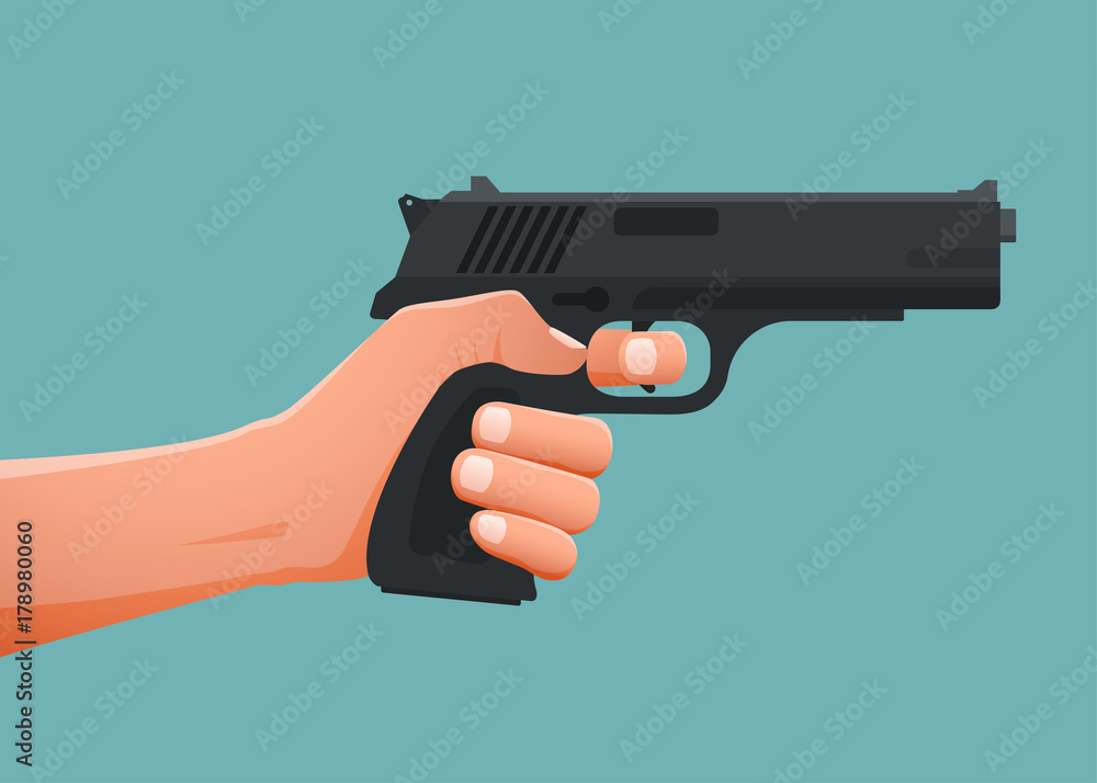 Hand holding gun shoting. Vector illustration Stock Vector | Adobe Stock