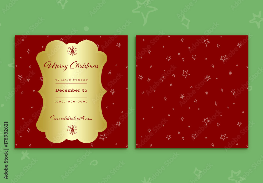 Christmas Party Invitation with Red and Gold Elements Stock Template ...