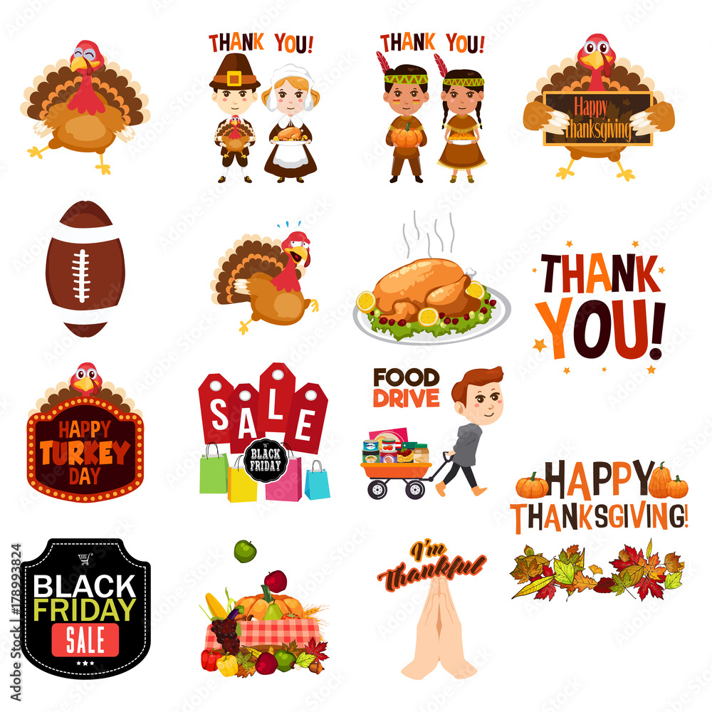 Thanksgiving Cliparts Illustrations Icons Stock Vector | Adobe Stock