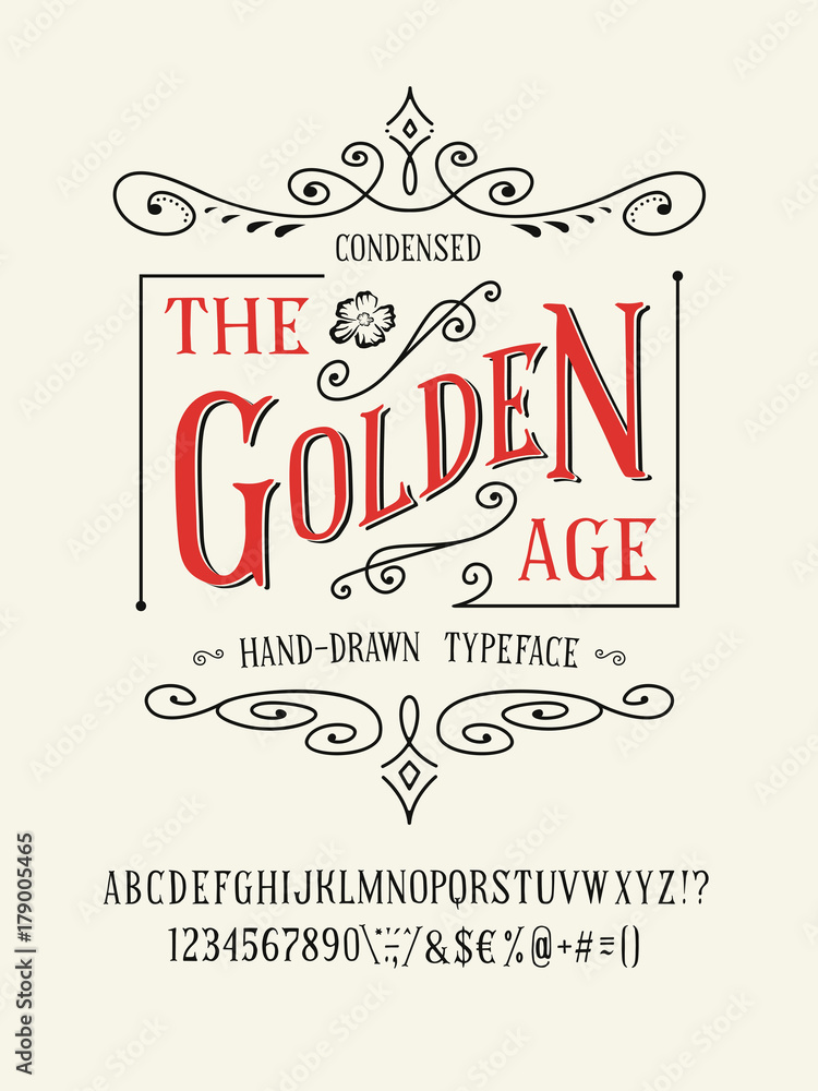 THE GOLDEN AGE FONT. Old retro typeface design. Hand made type alphabet ...