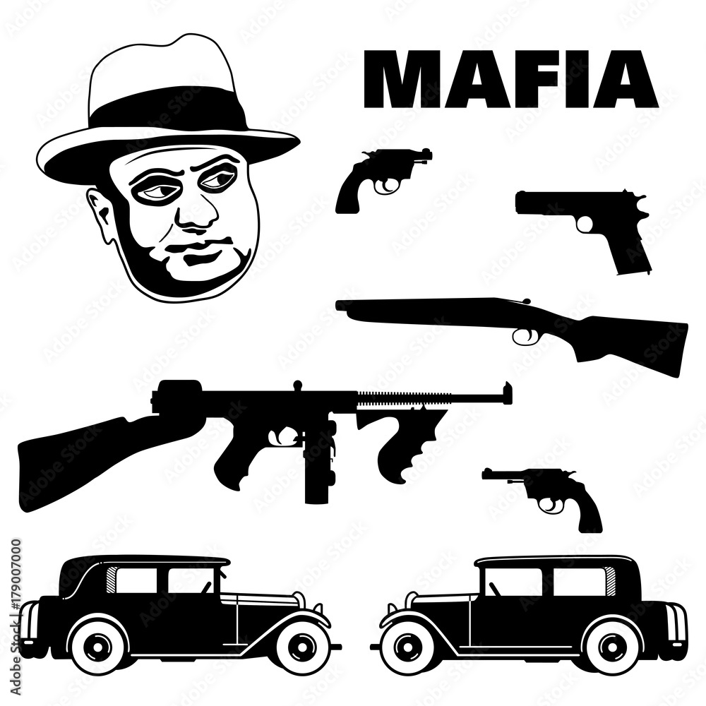 Plakat Mafia and gangster set. 1920 - 1930 years crime related icons ...