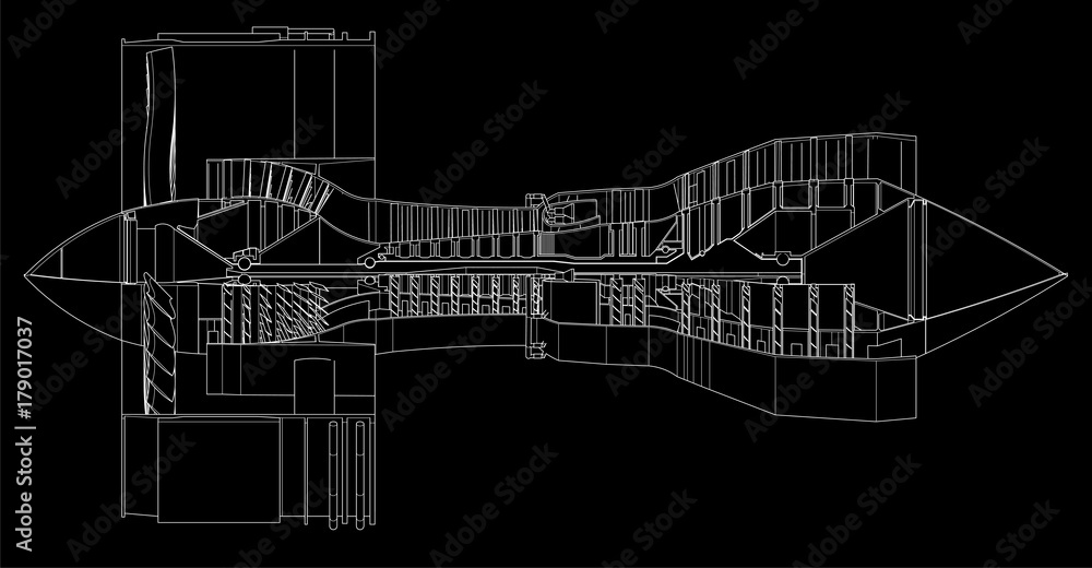 Turbo jet engine aircraft. Vector line illustration. Stock Vector ...
