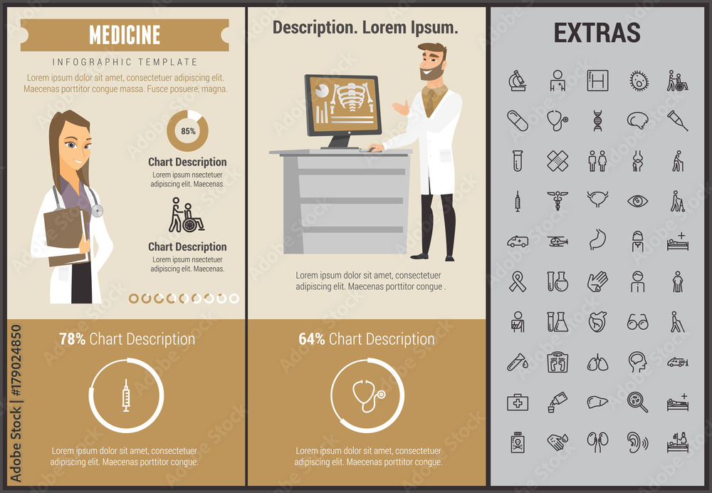Medicine infographic template, elements and icons. Infograph includes ...