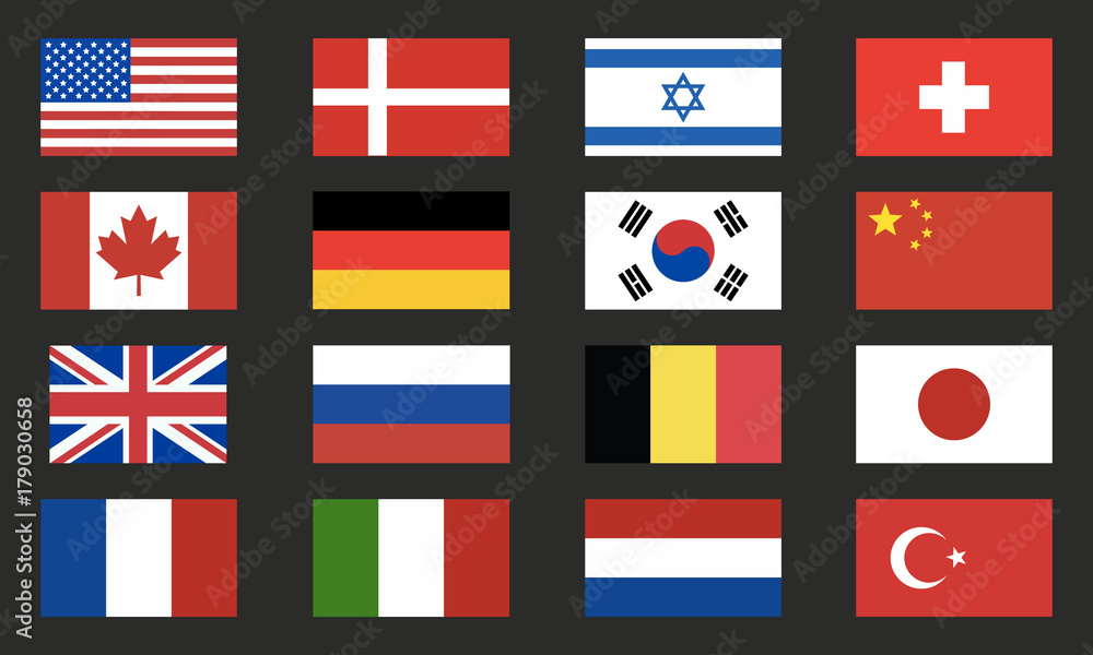 World flags vector set. World flags icons isolated on black background ...